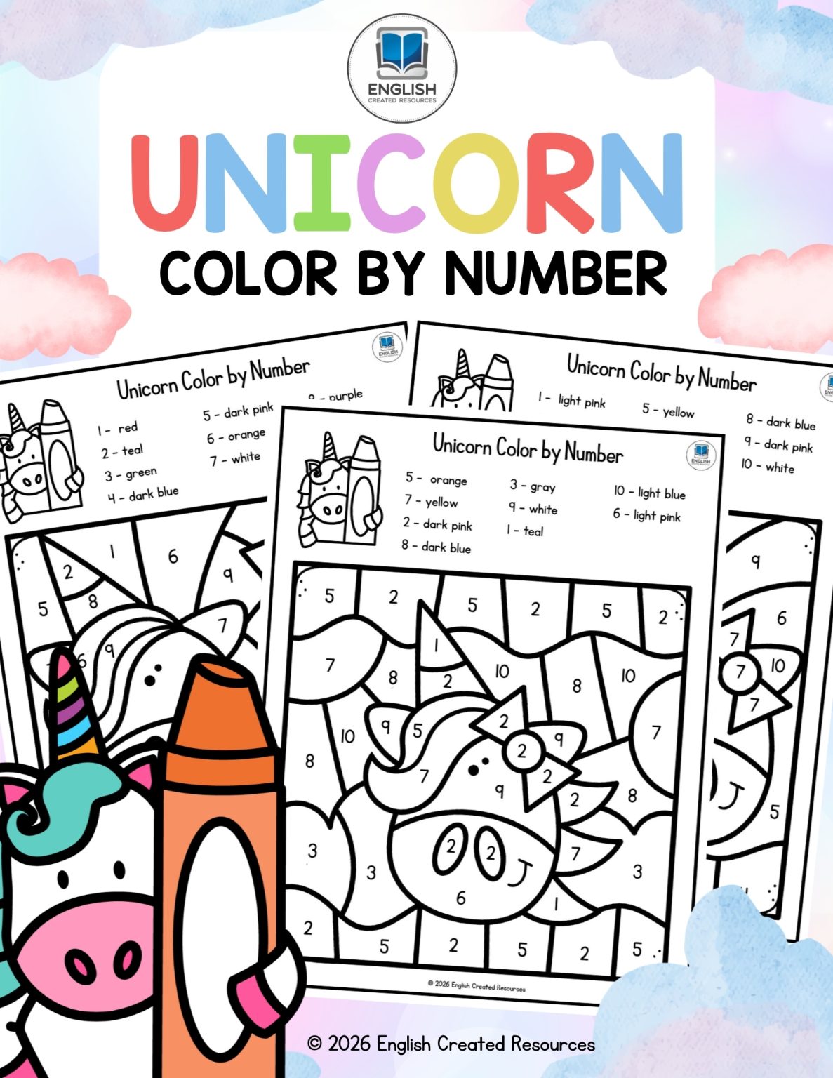 Unicorn Color By Number – English Created Resources